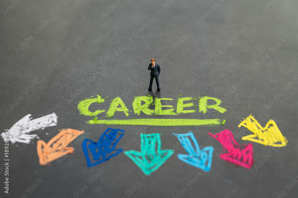 Career path and work opportunities concept by small miniature people ...