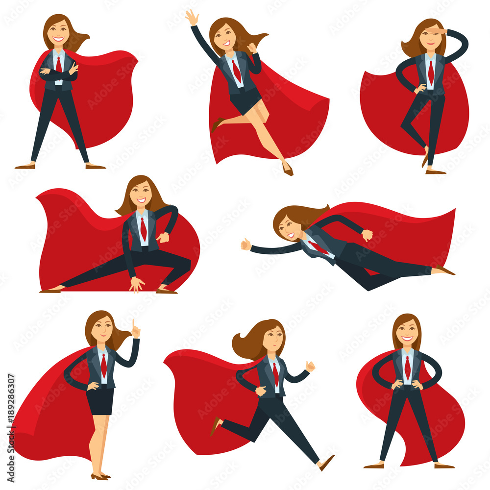 Superwoman or super woman office manager in superhero costume vector ...