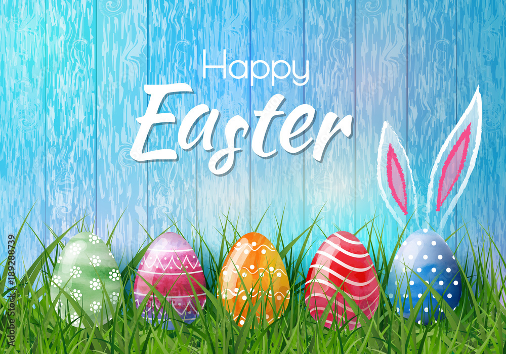 Happy Easter background with realistic Easter eggs. Easter card. Stock ...