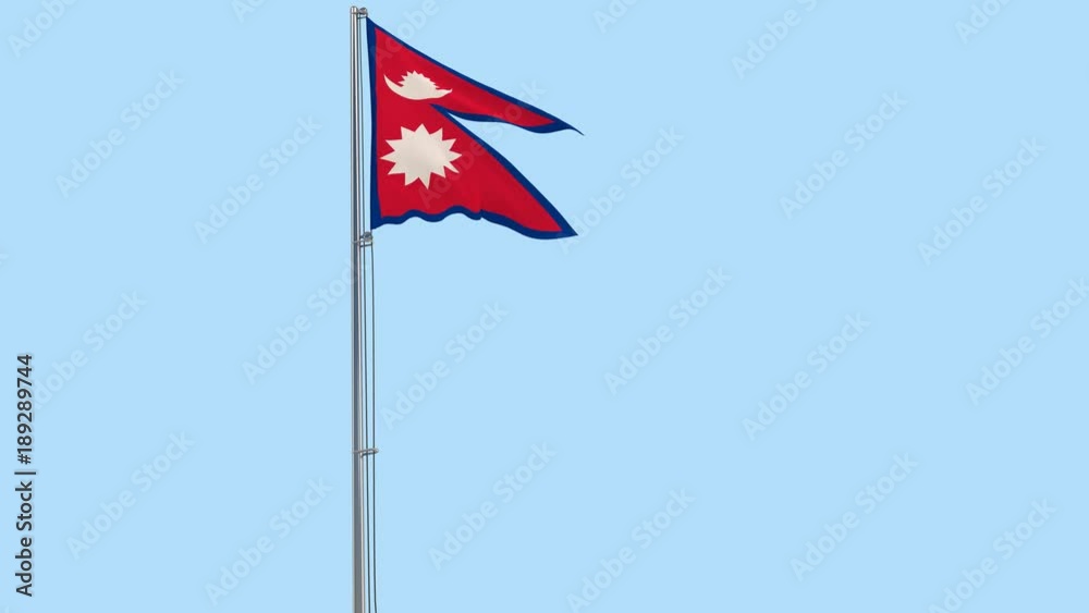Isolate flag of Nepal on a flagpole fluttering in the wind on a ...
