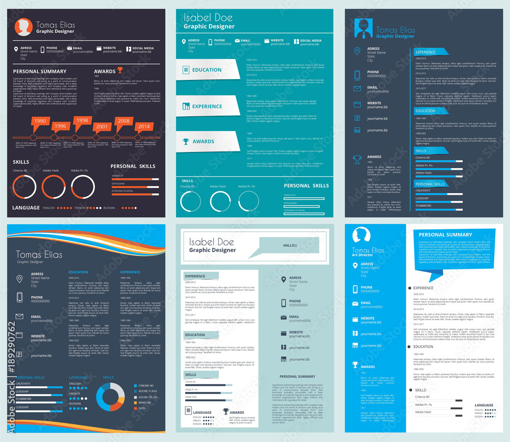 Vector design template of business CV, curriculum vitae Stock Vector ...