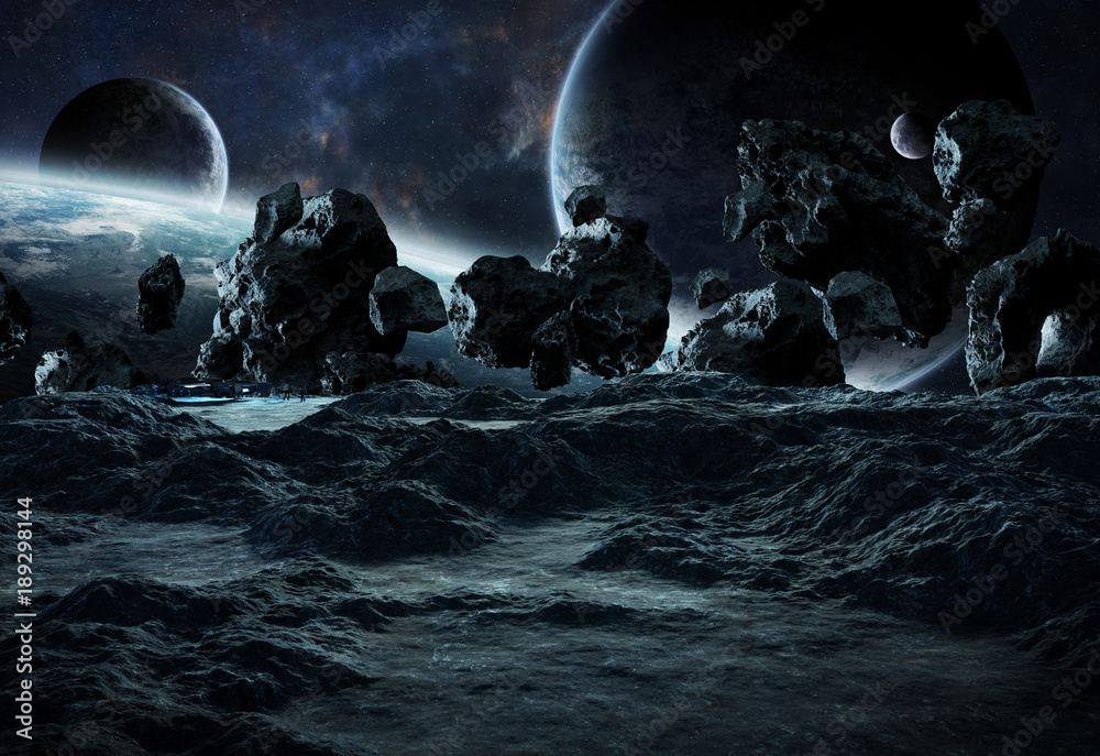 Astronauts exploring an asteroid 3D rendering elements of this image furnished by NASA Stock ...