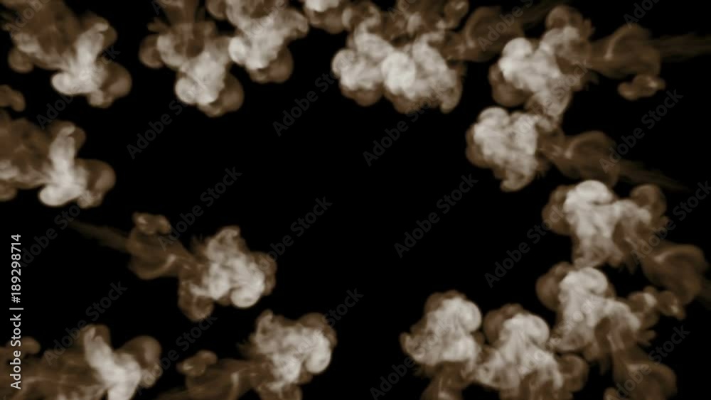 Smoke streams fill screen in slow motion view from above. Isolated on ...