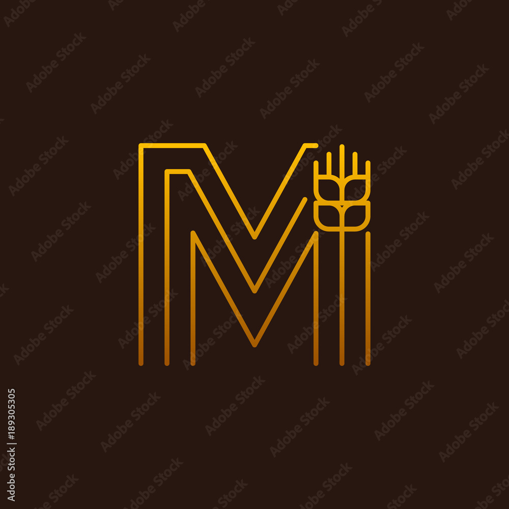 Letter M Line style logotype with wheat,rice organic grain products and ...