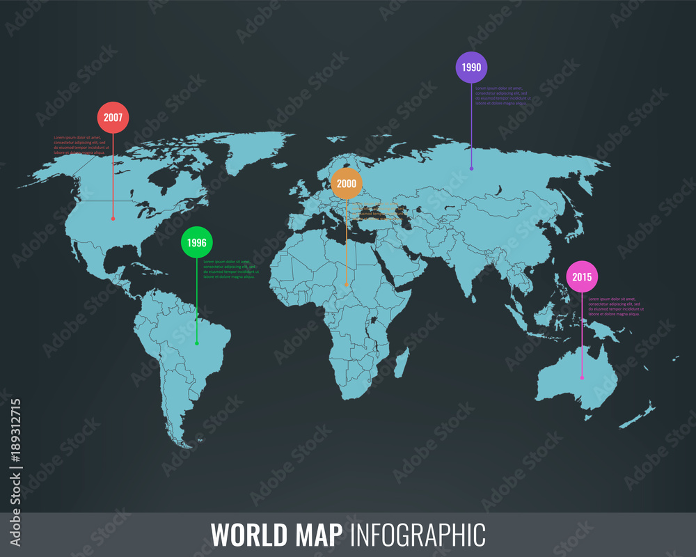 World map infographic template. All country are selectable. Vector ...