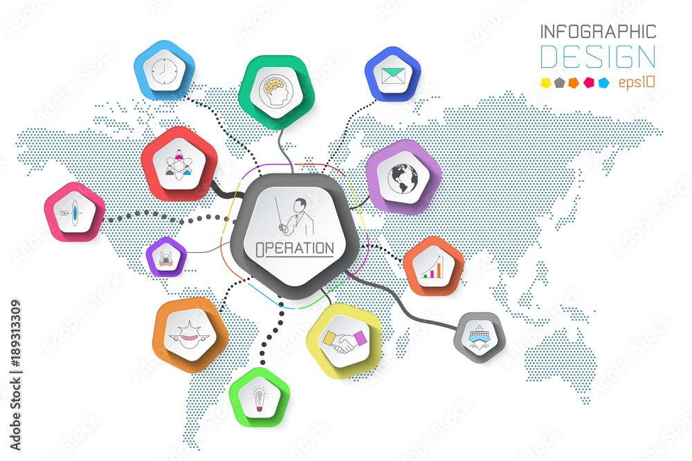 Business labels infographic on world map background. Stock Vector ...