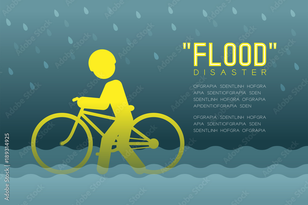 Flood Disaster of man icons pictogram with bicycle design infographic ...