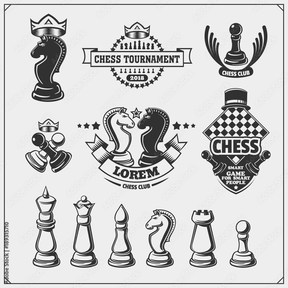 Set of labels, emblems, icons and signs for chess tournament. Vector ...