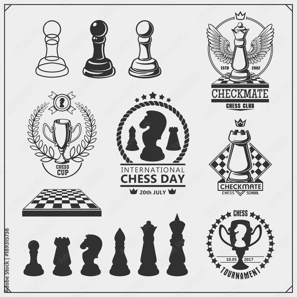 Set of labels, emblems, icons and signs for chess tournament. Vector ...