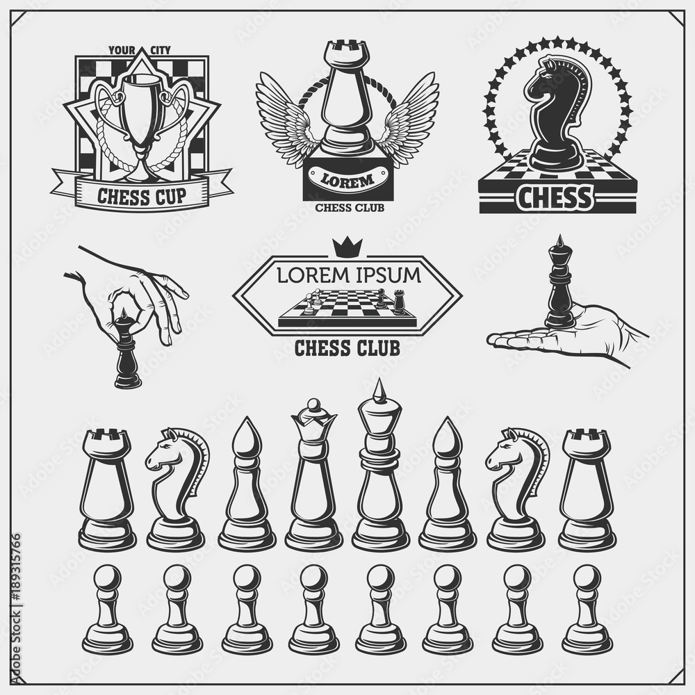 Set of labels, emblems, icons and signs for chess tournament. Vector ...