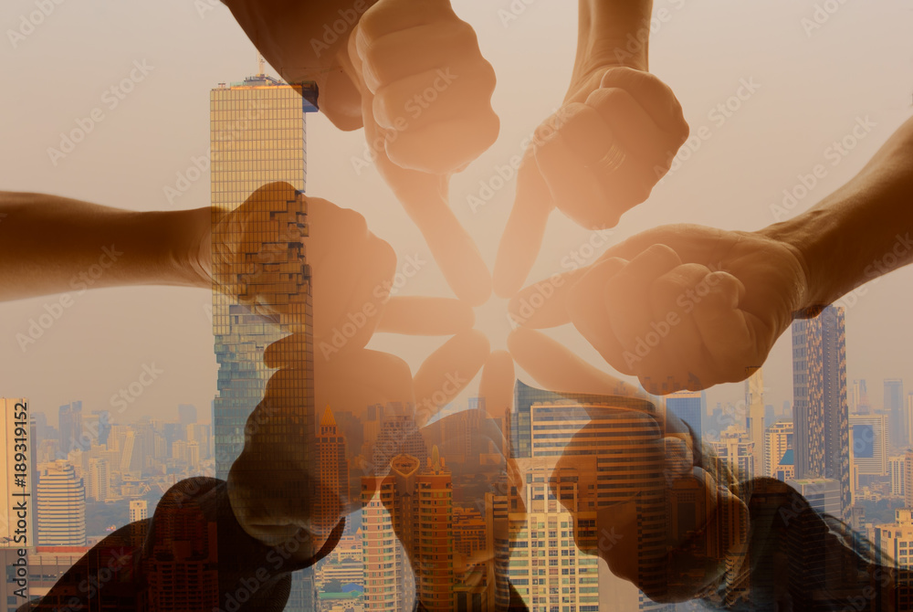 Double exposure Teamwork Concept,Group of diversity people greeting ...