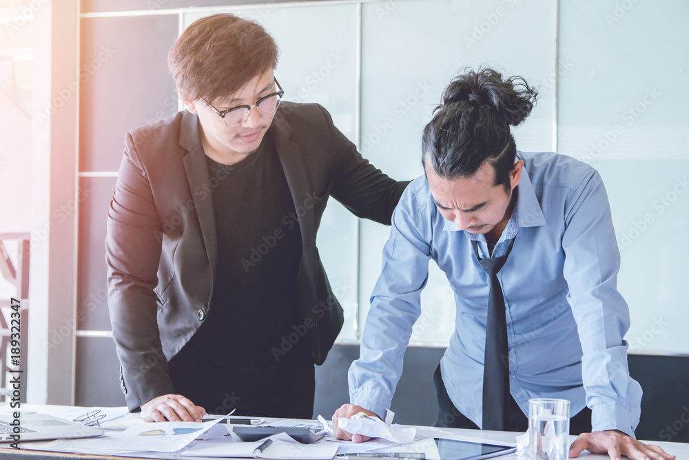 Consoling friend , businessman consoling. Stressed from work Project ...