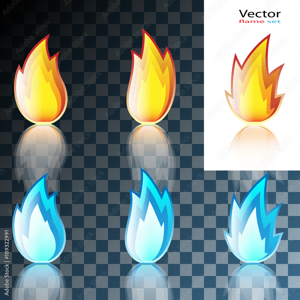Abstract Red and Blue Flame Icon set isolated on transparent background ...