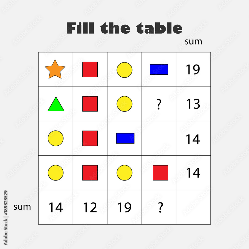 Mathematics game with pictures (geometric shapes) for children, middle ...