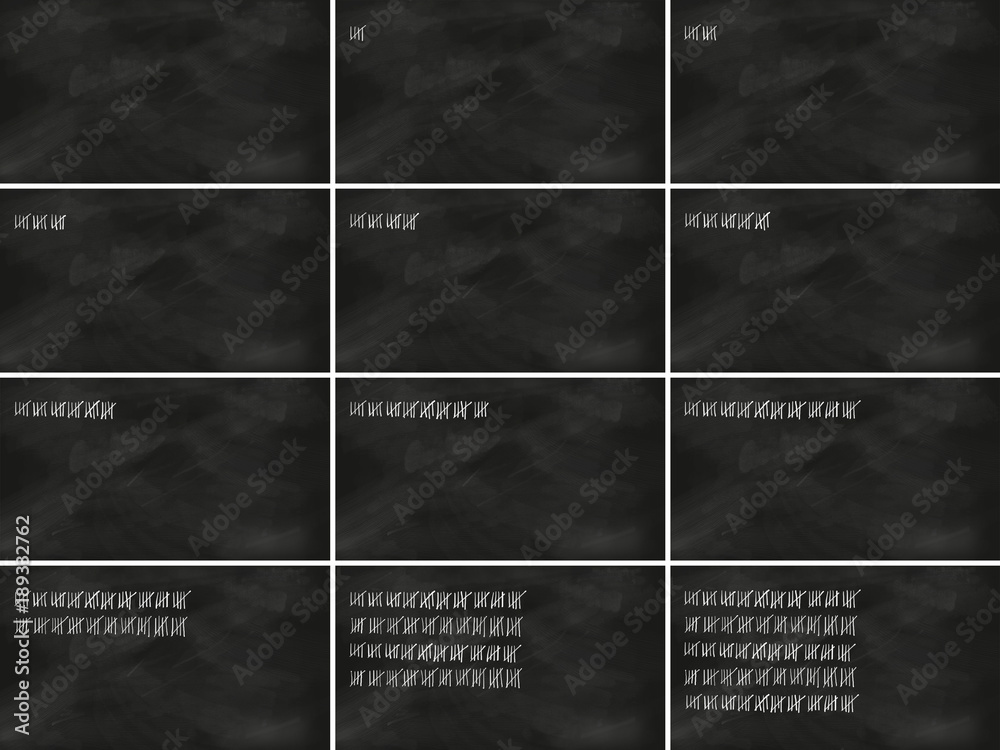 Five series tally sheet chalk lettering jotted on a black vintage ...