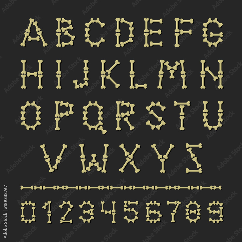 Bones Alphabet. ABC Letters and Numbers Set. Vector Stock Vector ...