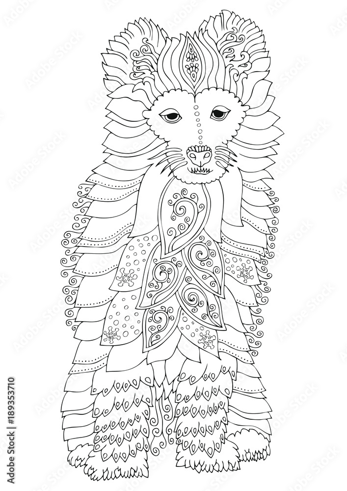 Samoyed. Hand drawn dog. Sketch for anti-stress adult coloring book in ...