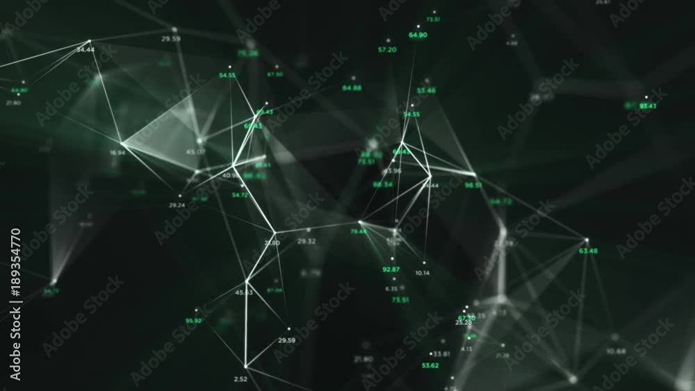 Digital Data Points Network Loop 1F: dark background, rotating ...