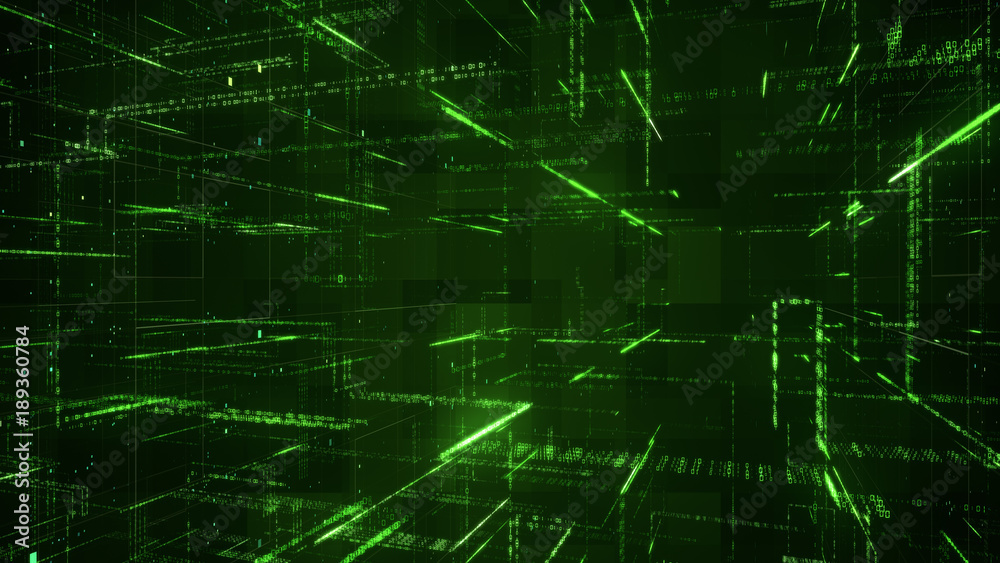 Digital binary code matrix background - 3D rendering of a scientific ...