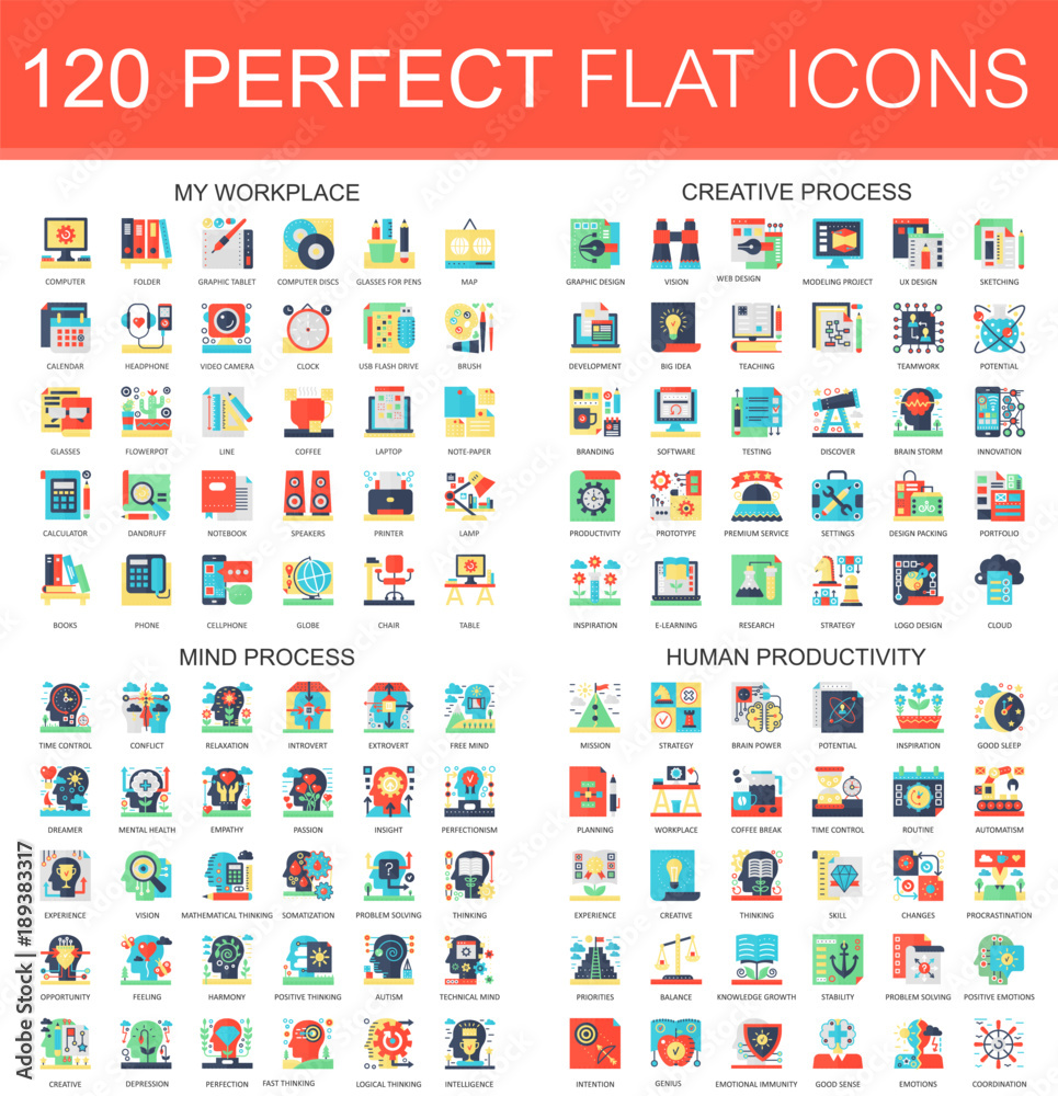 120 vector complex flat icons concept symbols of my workplace, creative ...