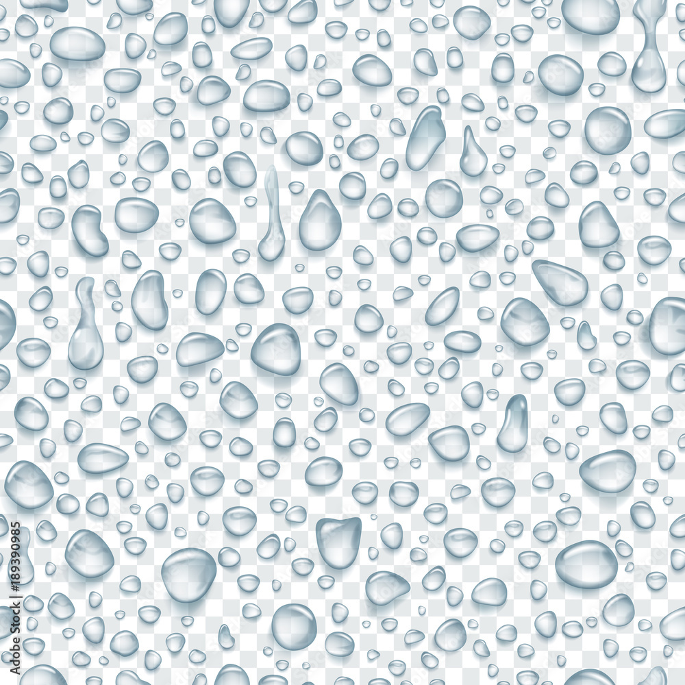Seamless pattern of gray translucent water drops of different shapes ...