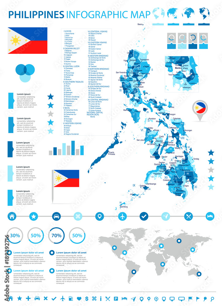 Philippines - infographic map and flag - Detailed Vector Illustration ...