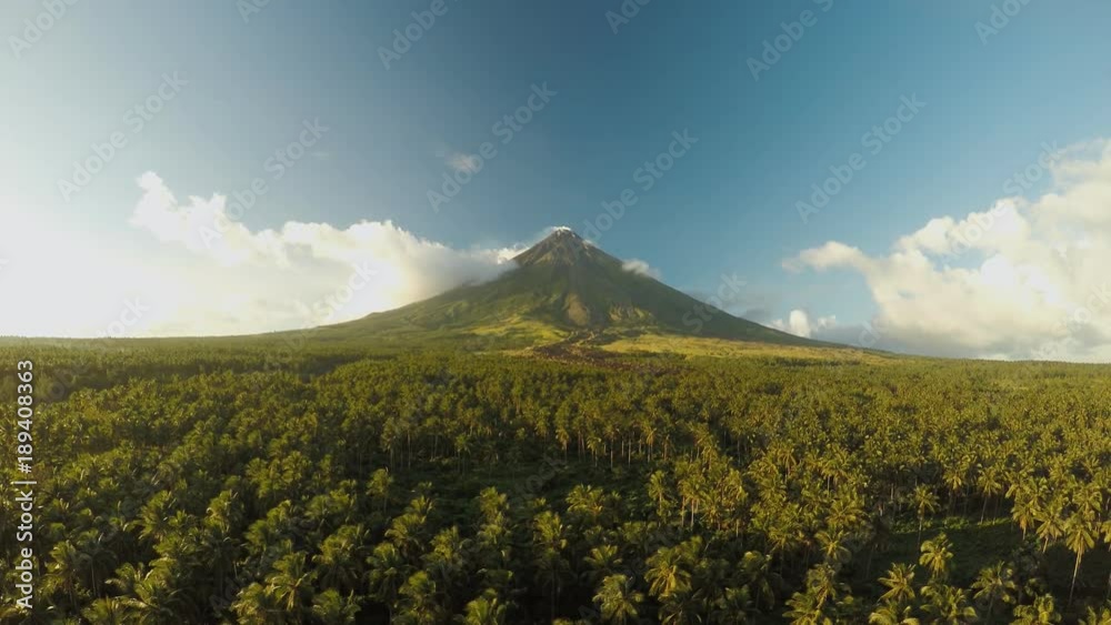 Mayon Volcano near Legazpi city in Philippines. Aerial view over the ...