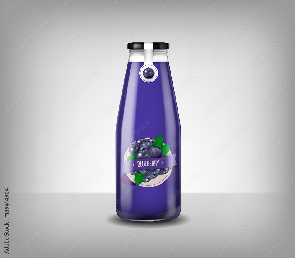Realistic glass bottle of blueberry juice, drink isolated. Stock Vector ...