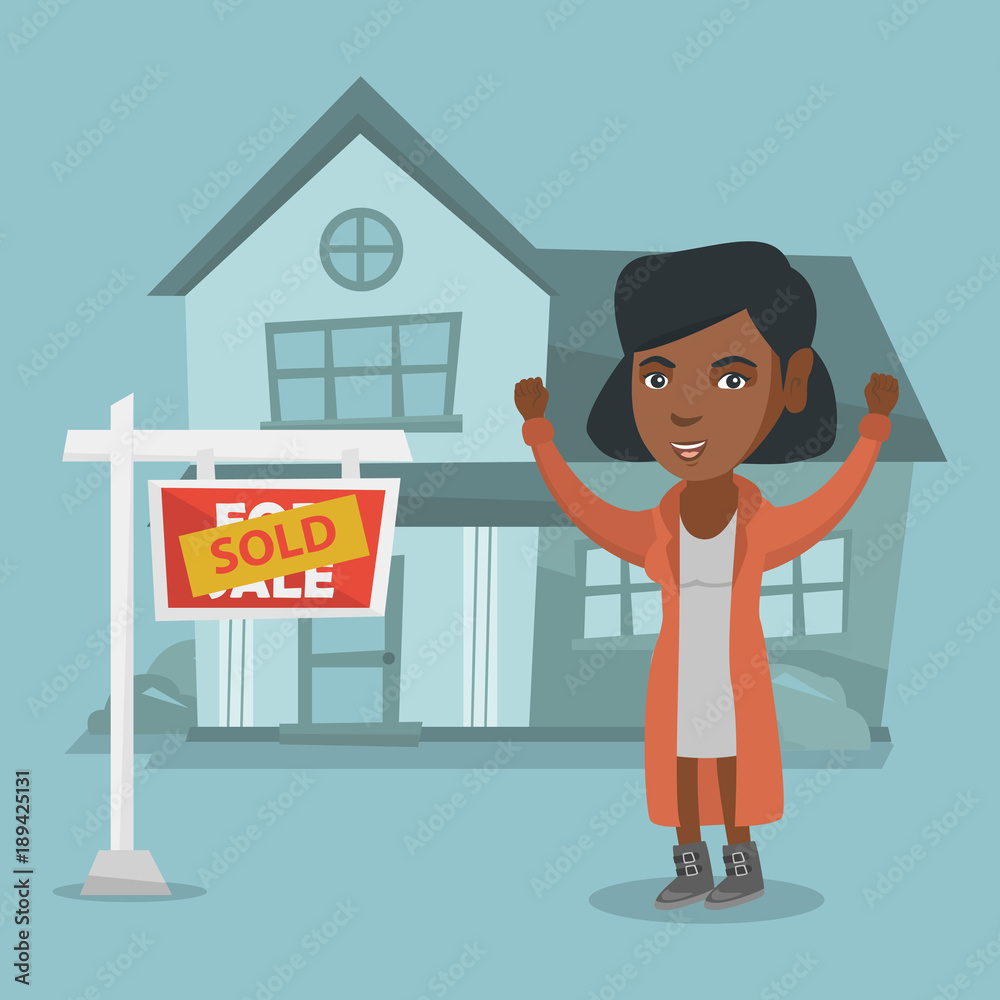 Vecteur Stock Excited african-american real estate agent standing in ...