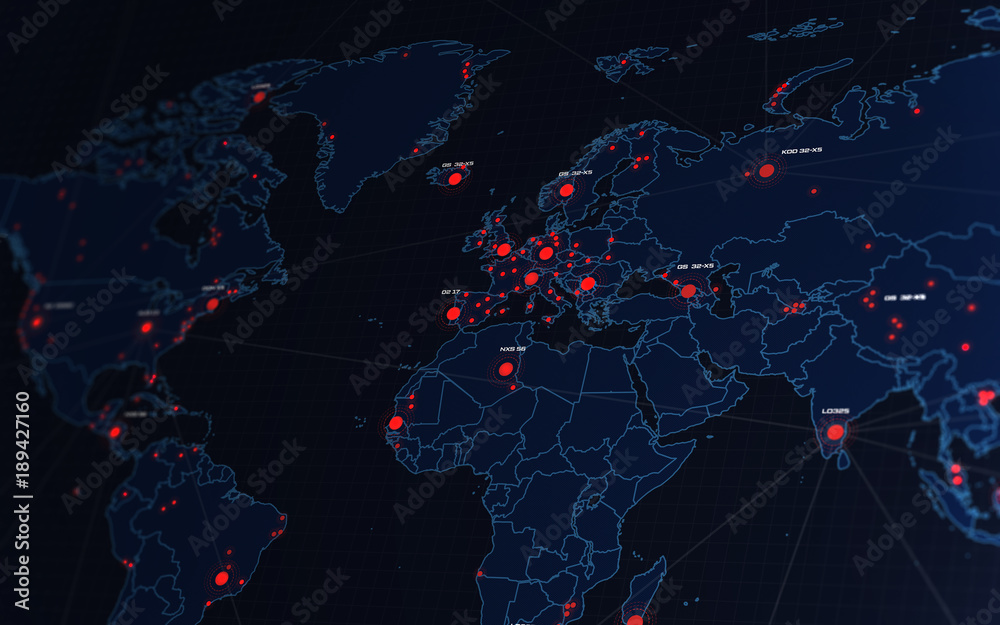 Modern world map concept - 3d illustration Stock Illustration | Adobe Stock