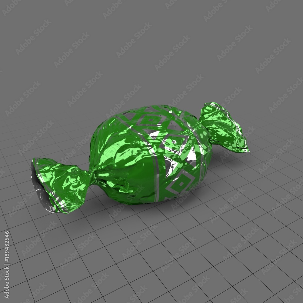 Hard candy in green and silver wrapper Stock 3D asset | Adobe Stock