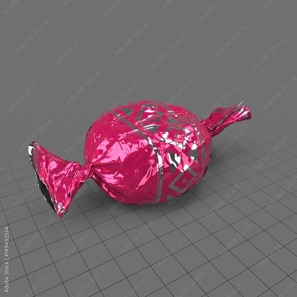 Hard candy in pink and silver wrapper Stock 3D asset | Adobe Stock