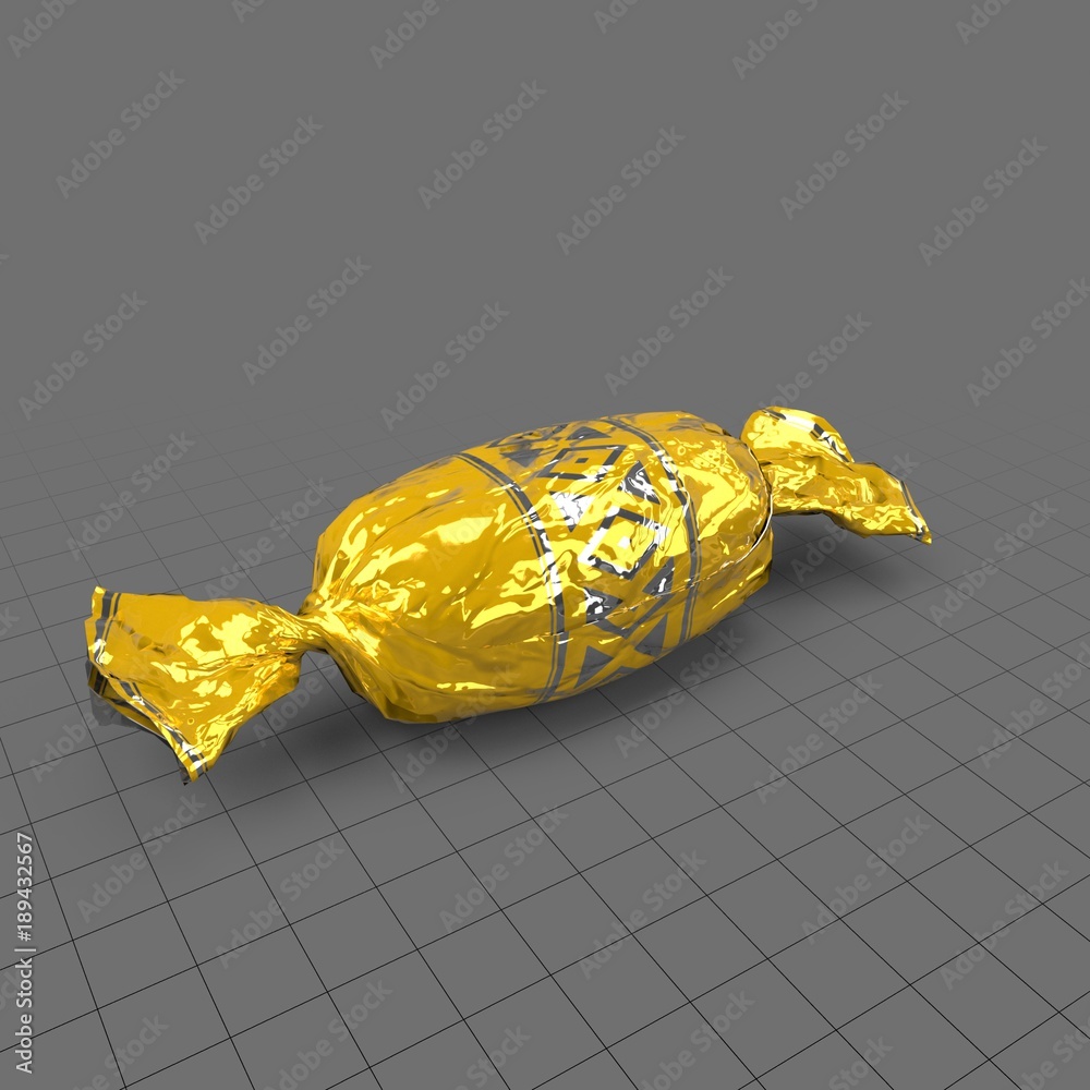 Hard candy in yellow and silver wrapper Stock 3D asset | Adobe Stock