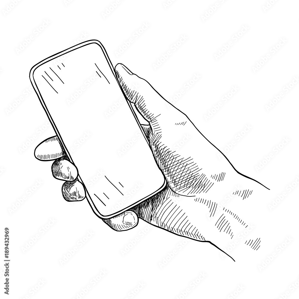Hand holding mobile phone, sketch vector illustration Stock Vector ... Hand holding mobile phone, sketch vector illustration Stock Vector ...