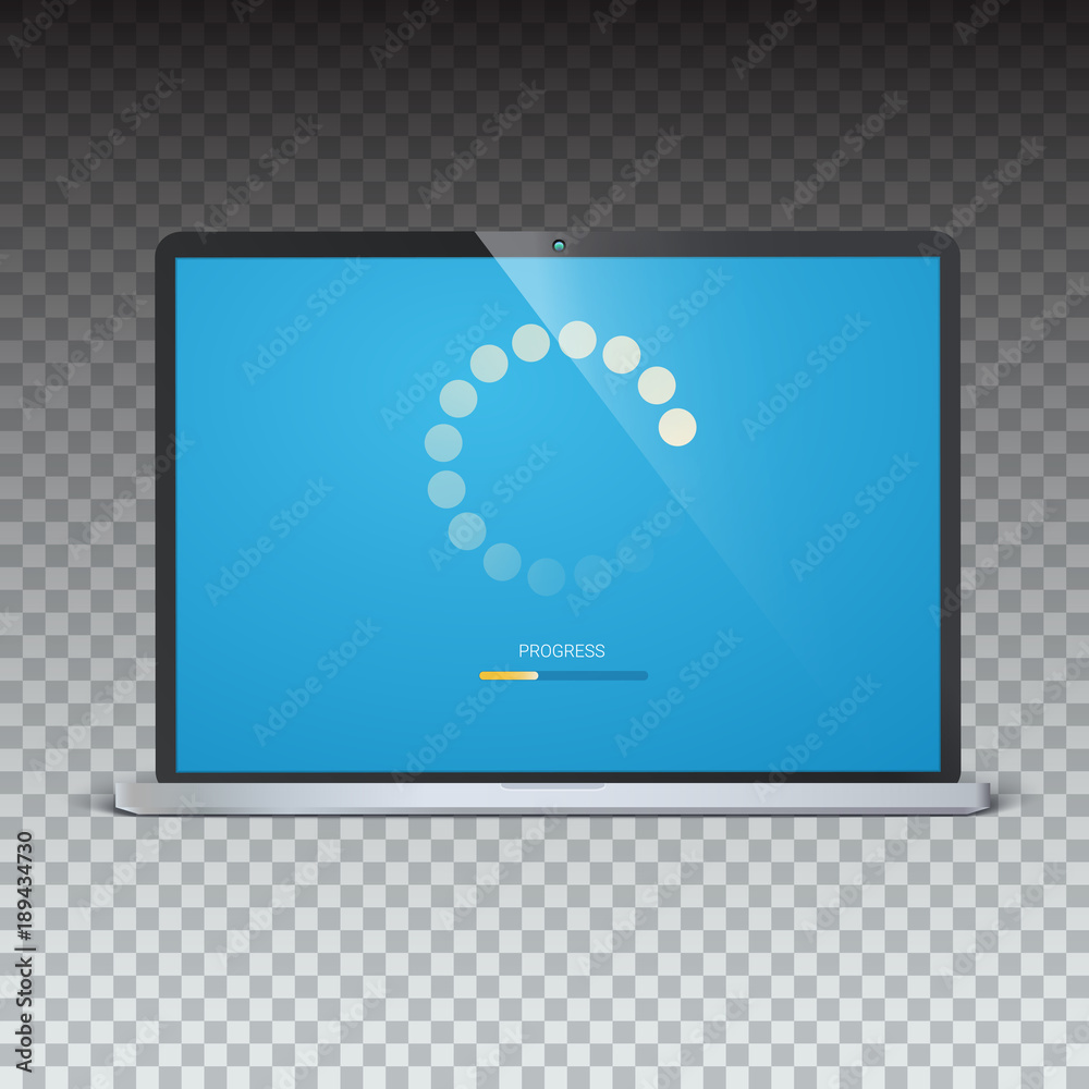 Load bar for mobile apps, web preloader on screen of laptop. Radial ...