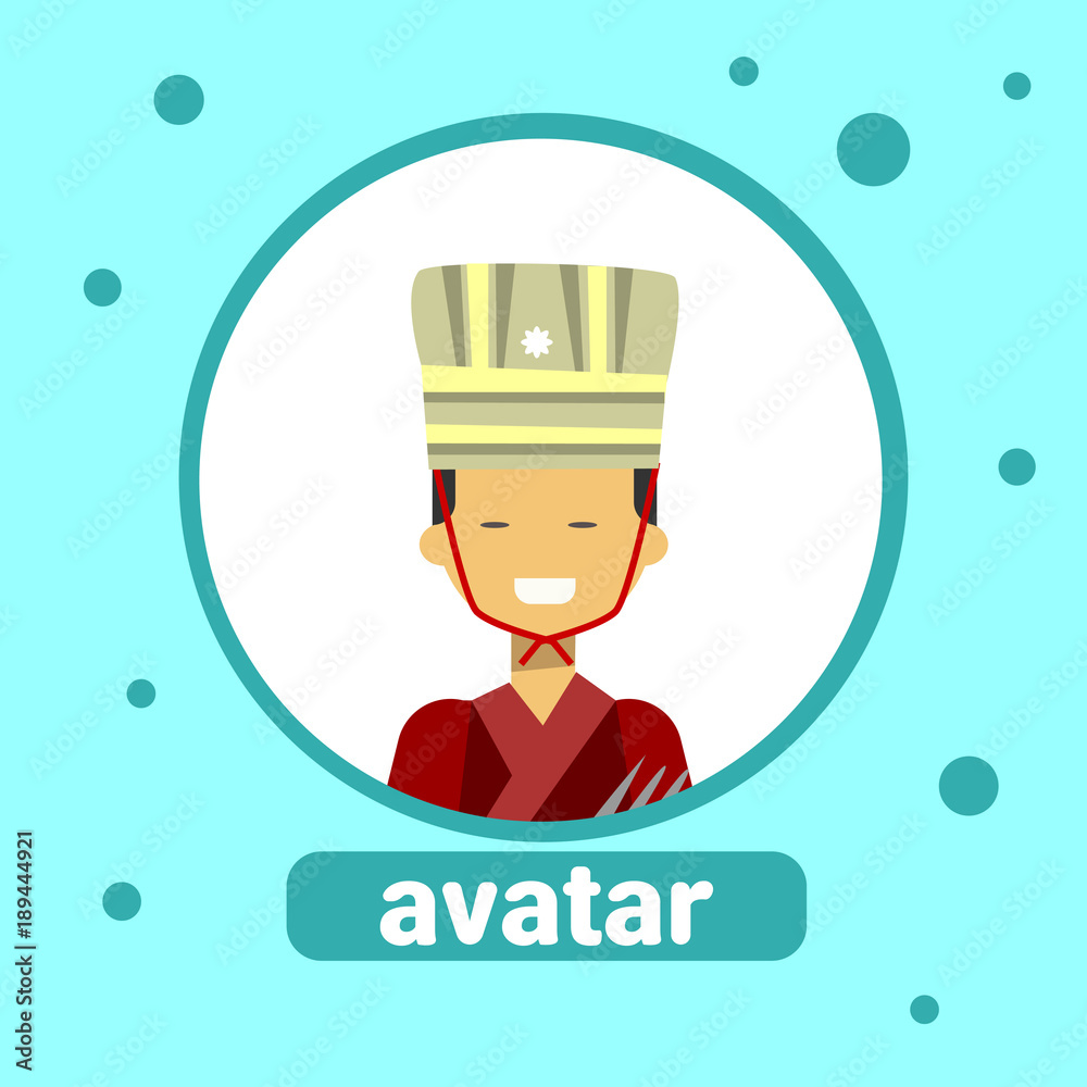 Asian Man Avatar Icon Thai Male In Traditional Costume Profile Portrait ...