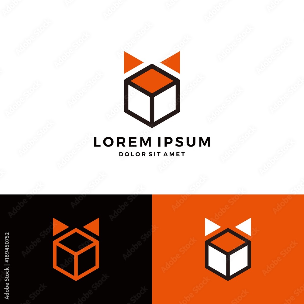box fox cube geometric logo vector download line art outline Stock ...