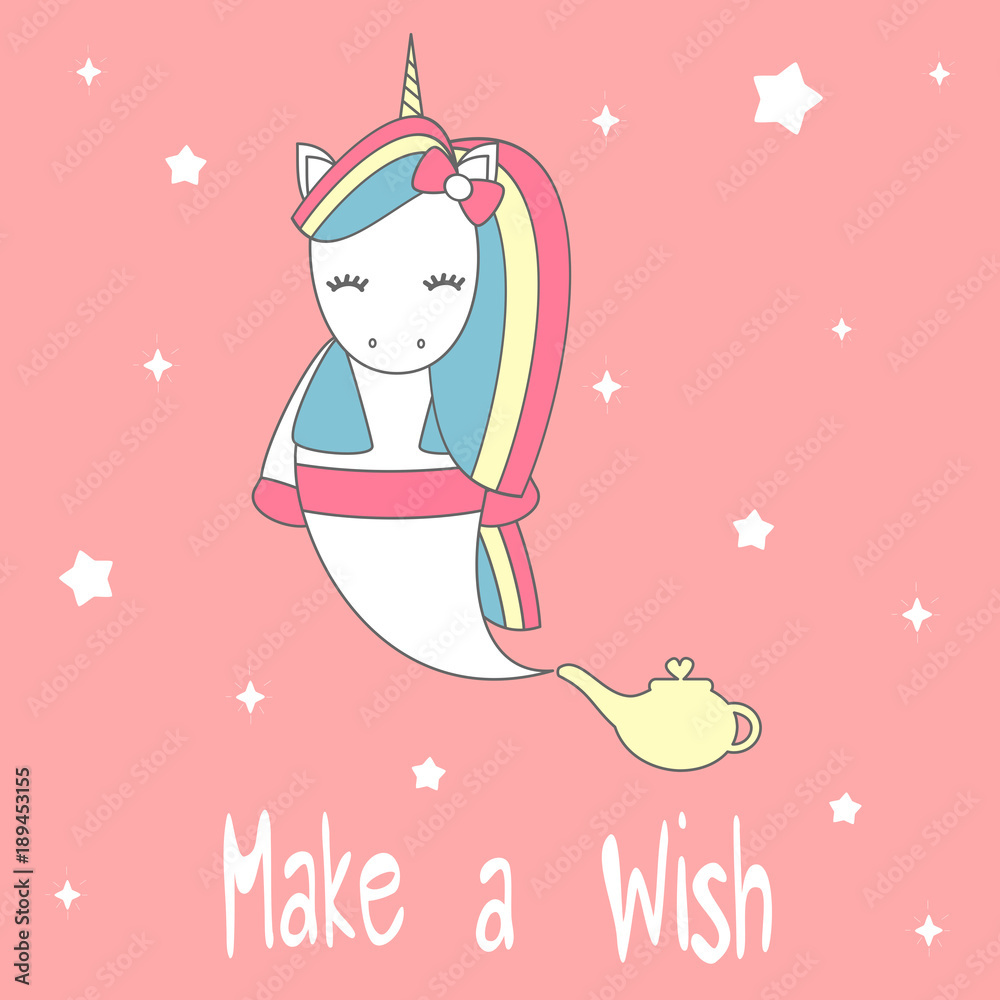 cute lovely hand drawn lettering slogan make a wish card with cartoon ...