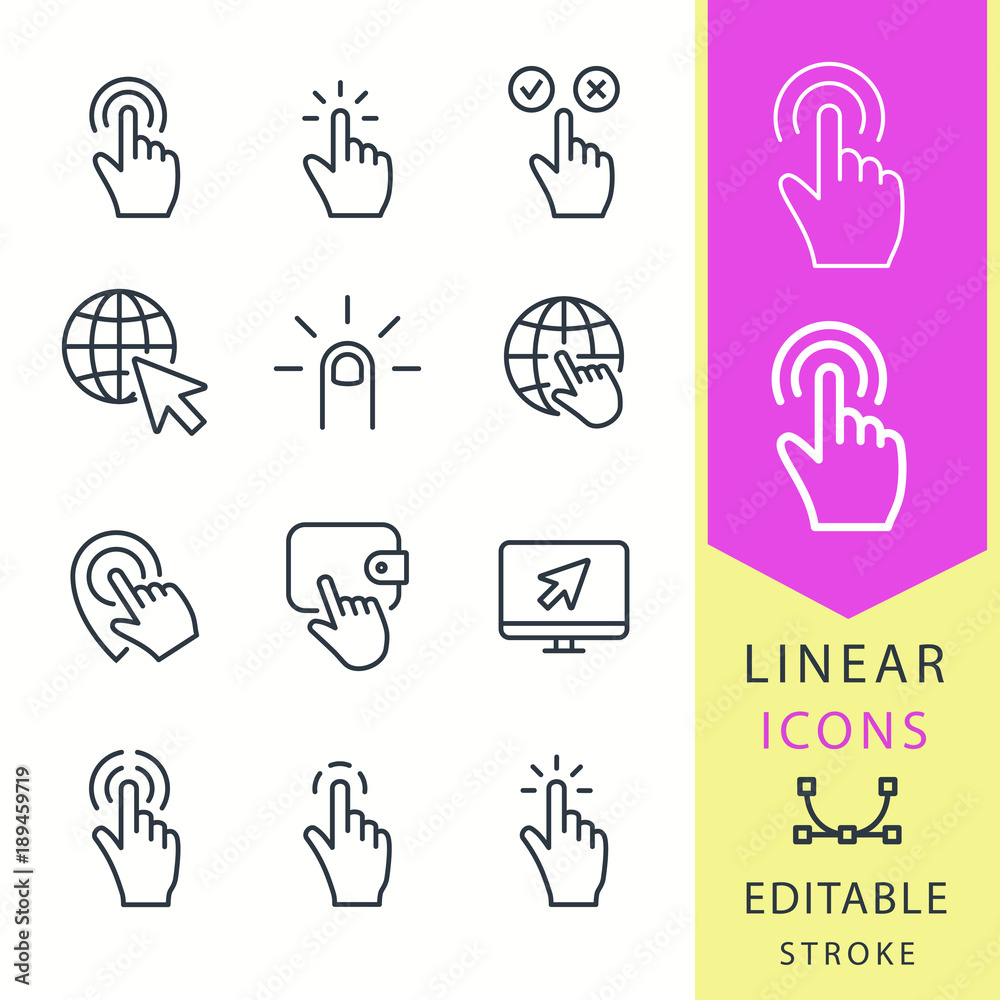 Click - line vector icon set. Editable stroke. Stock Vector | Adobe Stock