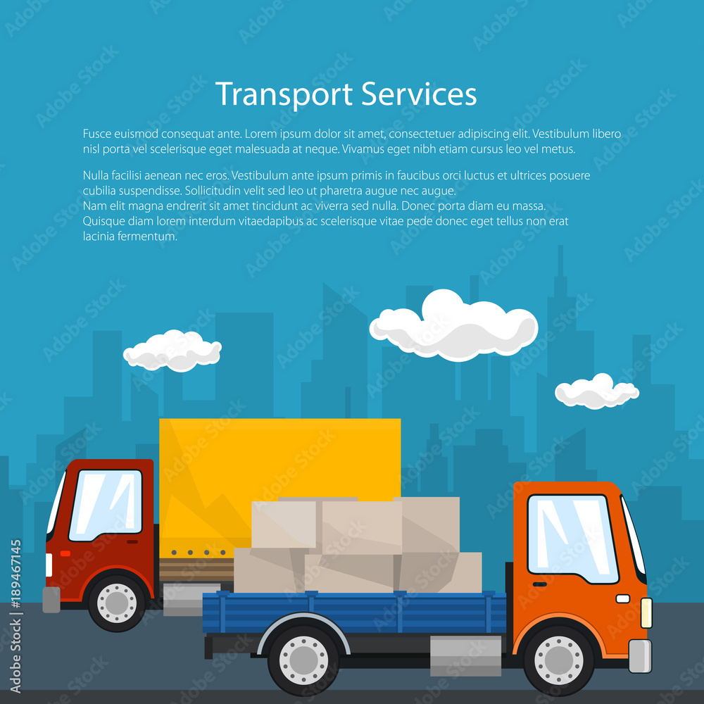 Poster of Road Transport and Logistics, Small Covered Truck and Cargo ...