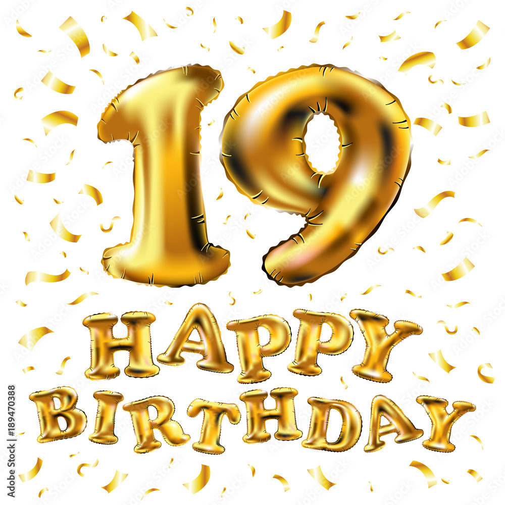 19 years anniversary, happy birthday joy celebration. 3d Illustration ...