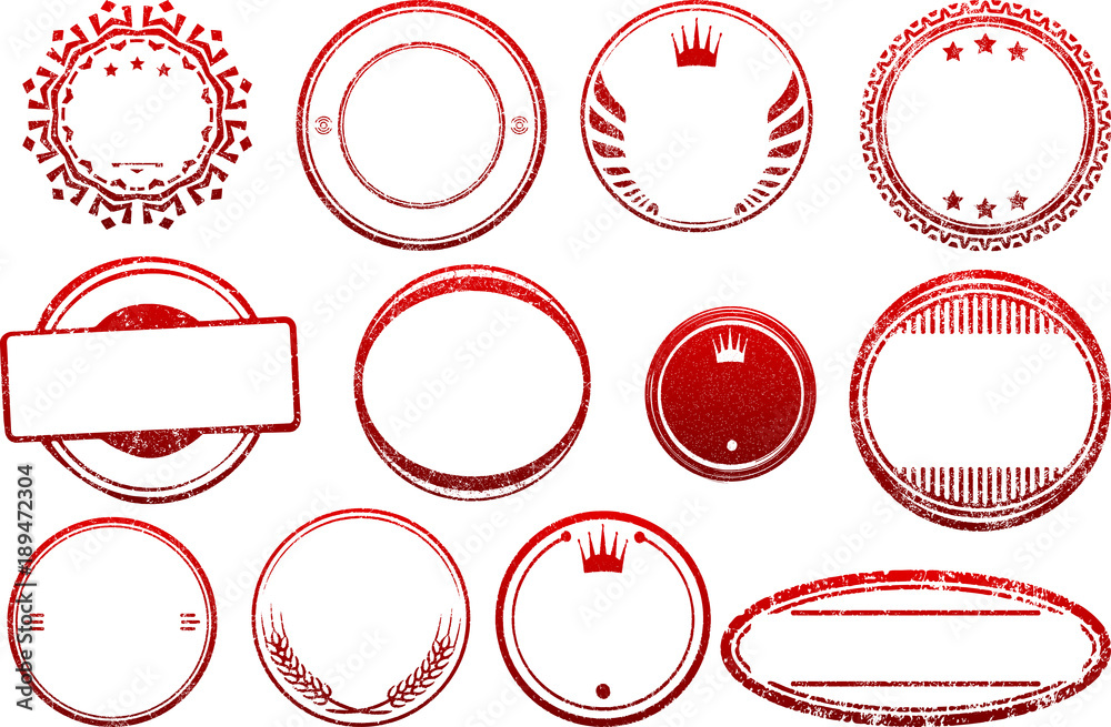 Big set of red templates for rubber stamps Stock Vector | Adobe Stock