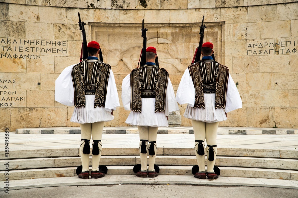Greek Presidential Guard (evzone) in national clothes uniform at the ...