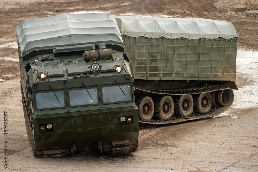 Russian two-tier tracked all-terrain amphibian military vehicle Stock ...