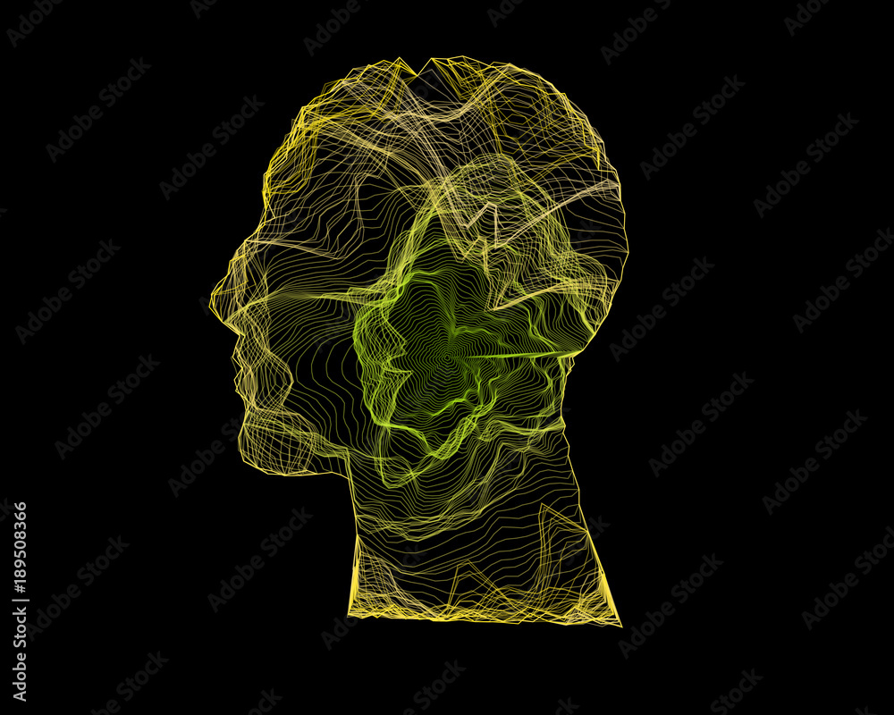Human head with generative curve line. Concept of artificial ...