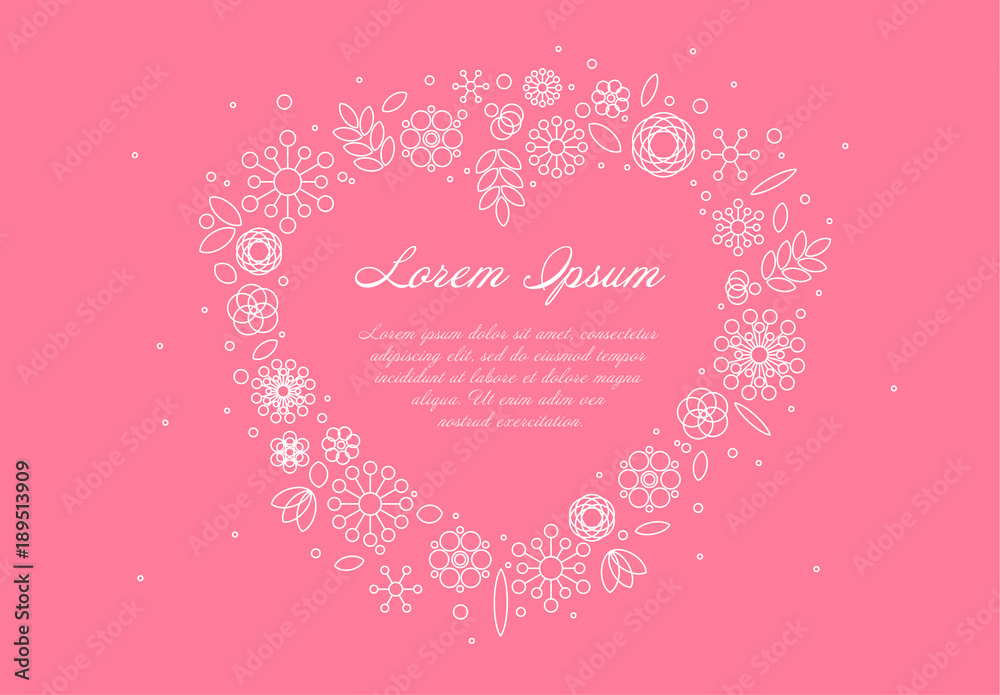 Floral Heart Card Layout with Pink Background Stock Template | Adobe Stock
