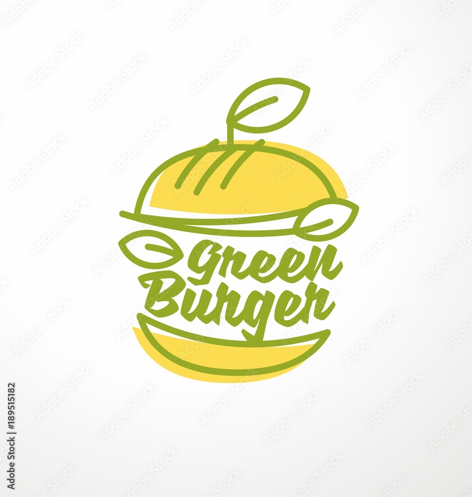 Healthy burger made from organic green ingredients. Vegan burger logo ...