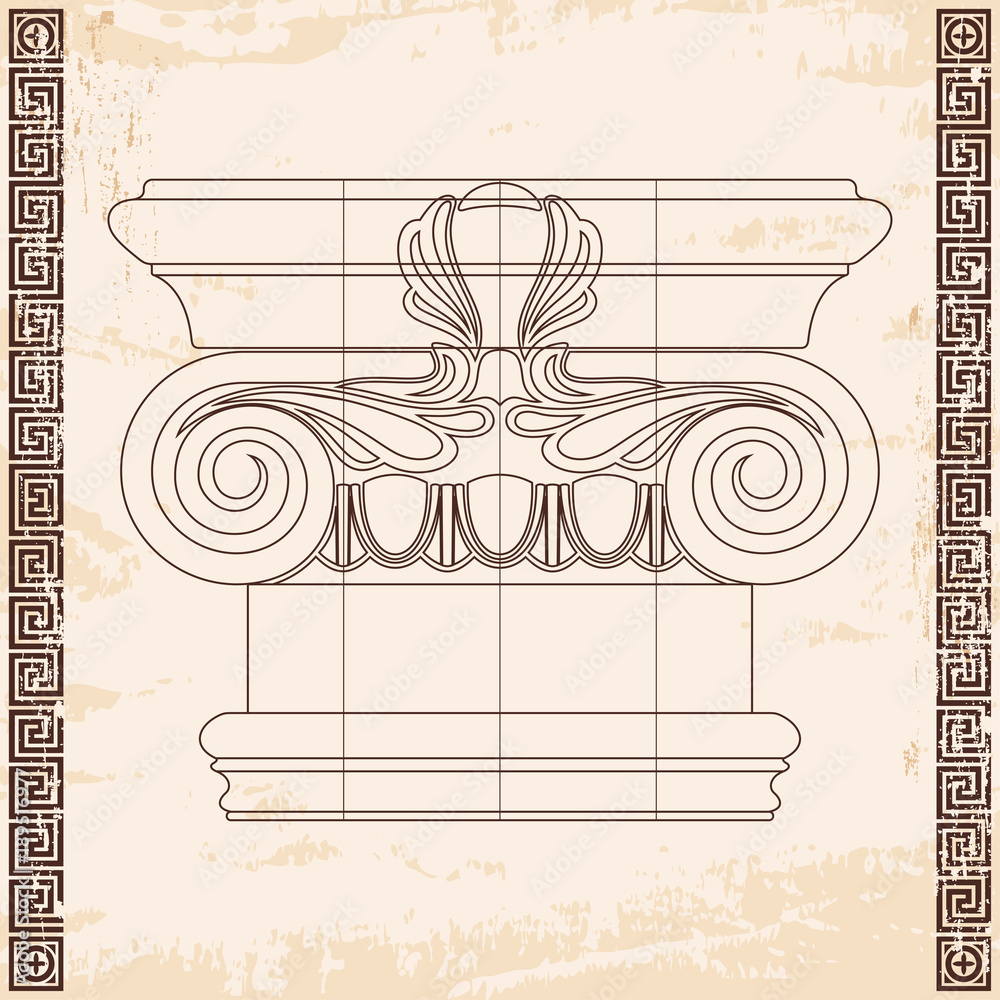 Vector image of sketch ancient Greek capitals of columns on an old ...
