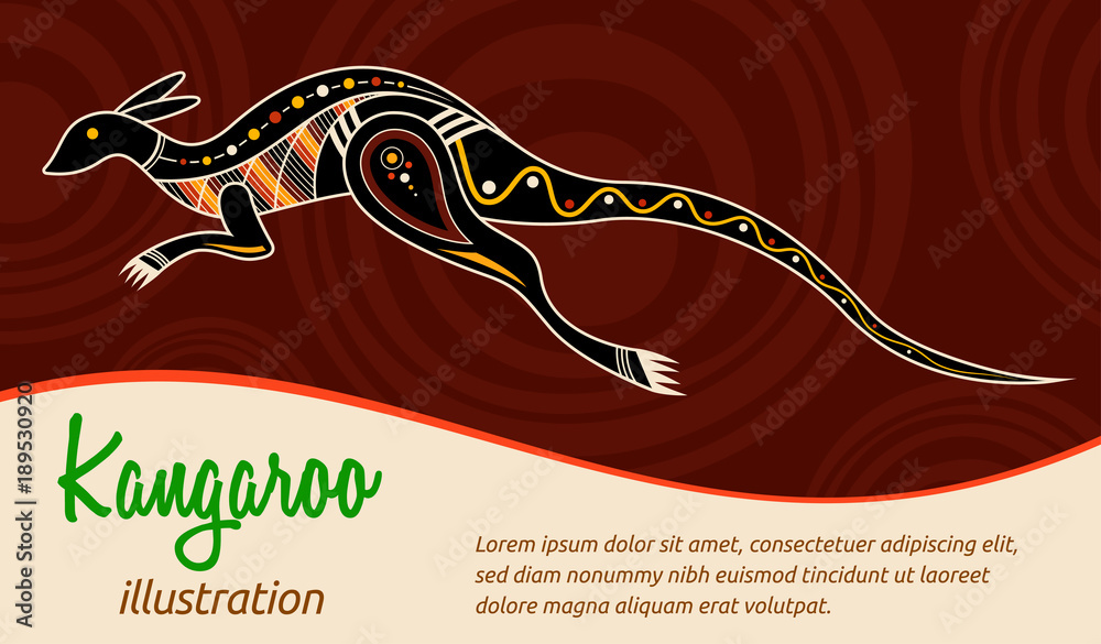 Kangaroo. Aboriginal style. Vector abstract color illustration. Flyer ...