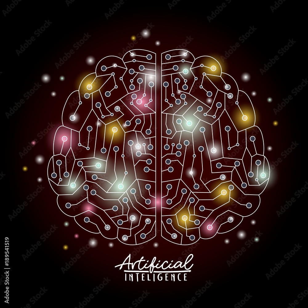 artificial intelligence poster with brain top view in transparency over ...